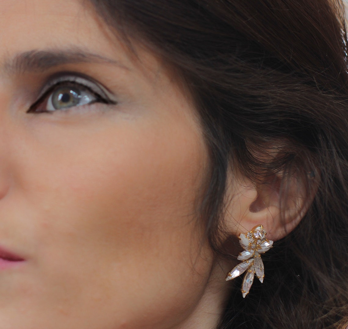 Vicky Pearls Crystals Clusters Earrings Bridal Stud Earrings - Etsy