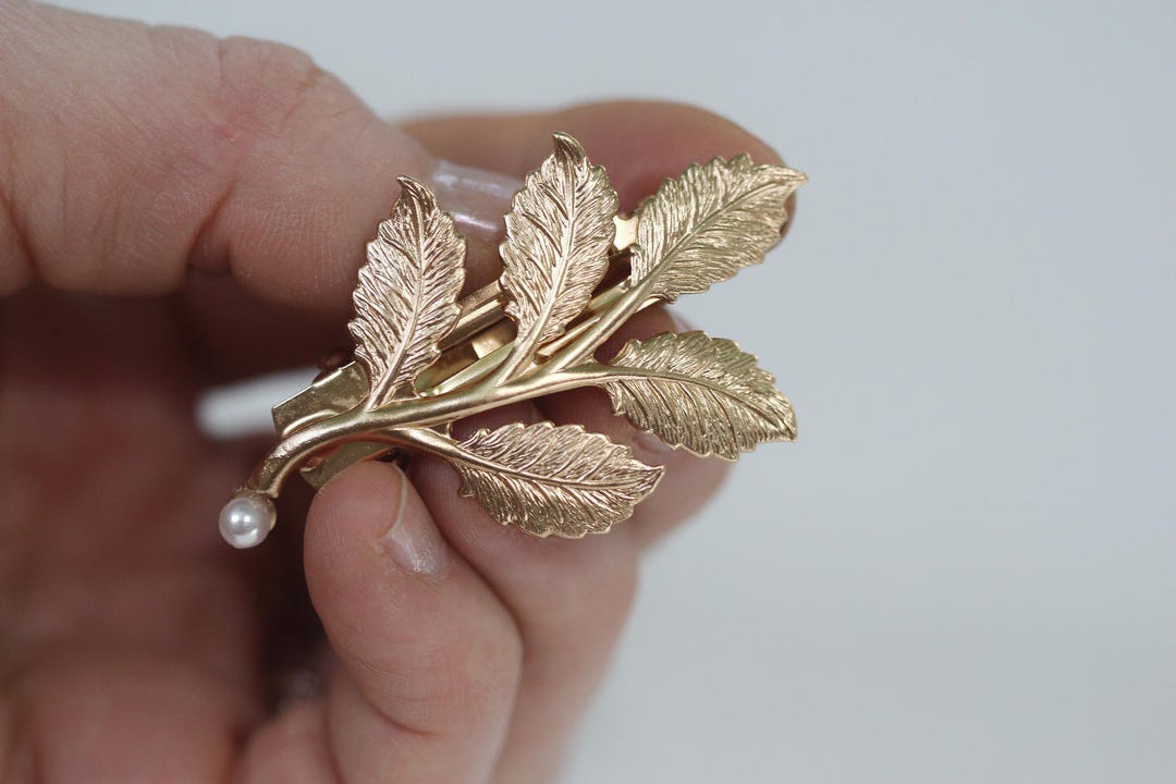 Preorder* Five Stem Barrette Gold Leaf Romantic Hair Jewelry, Bridal ...