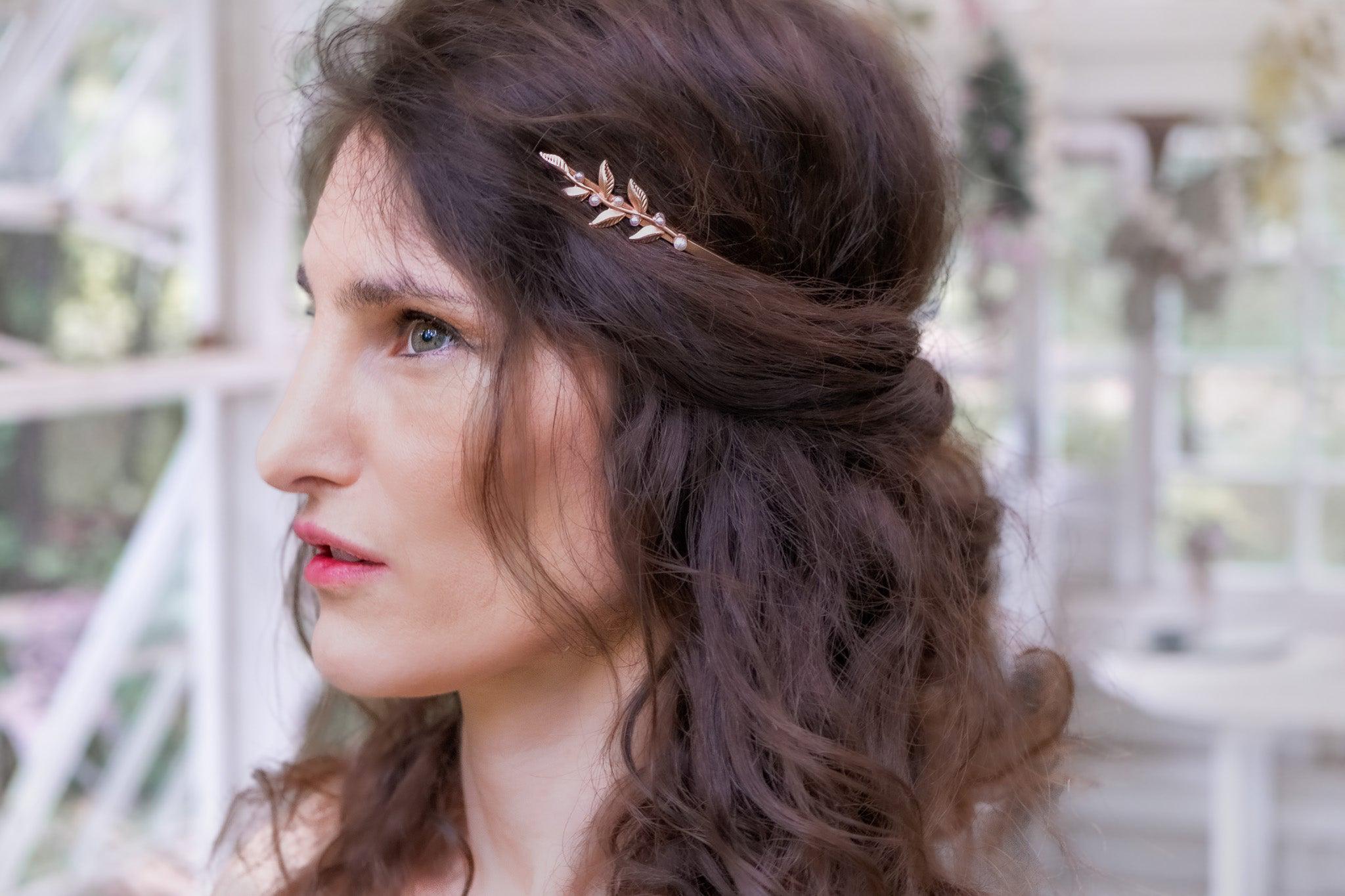 Dainty Twigs & Pearls Greek Goddess Crown Backwards Headband Back ...