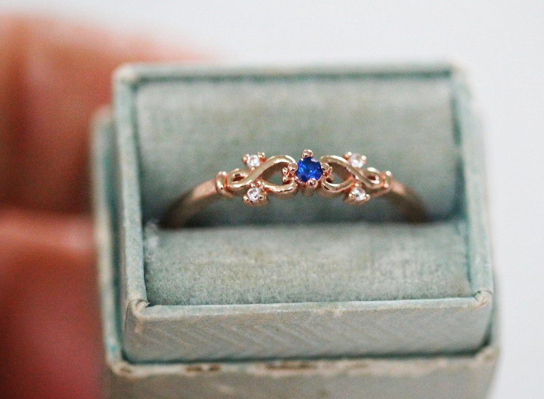 Princess Ring Blue Black Crystal Fairy Ring, Whimsical Dainty Ring ...