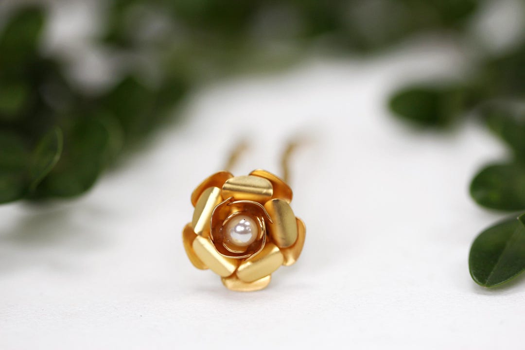 Little Rose Hair Prong Floral Pearl Hair Pin Flower Hair Accessory Gold ...