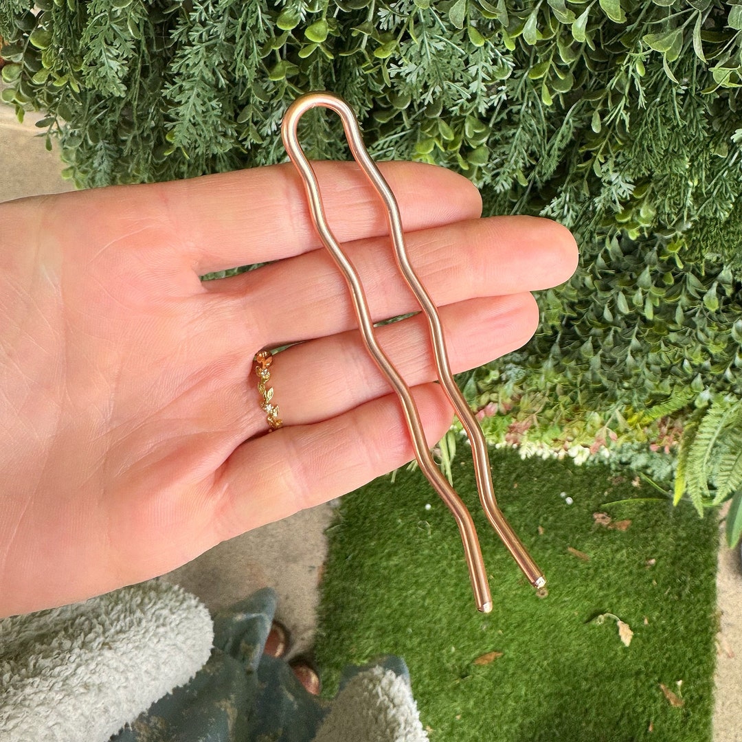 Plain Two Teeth Medium Size Hair Prong Gold Simple Hair Pin Bun Updo ...