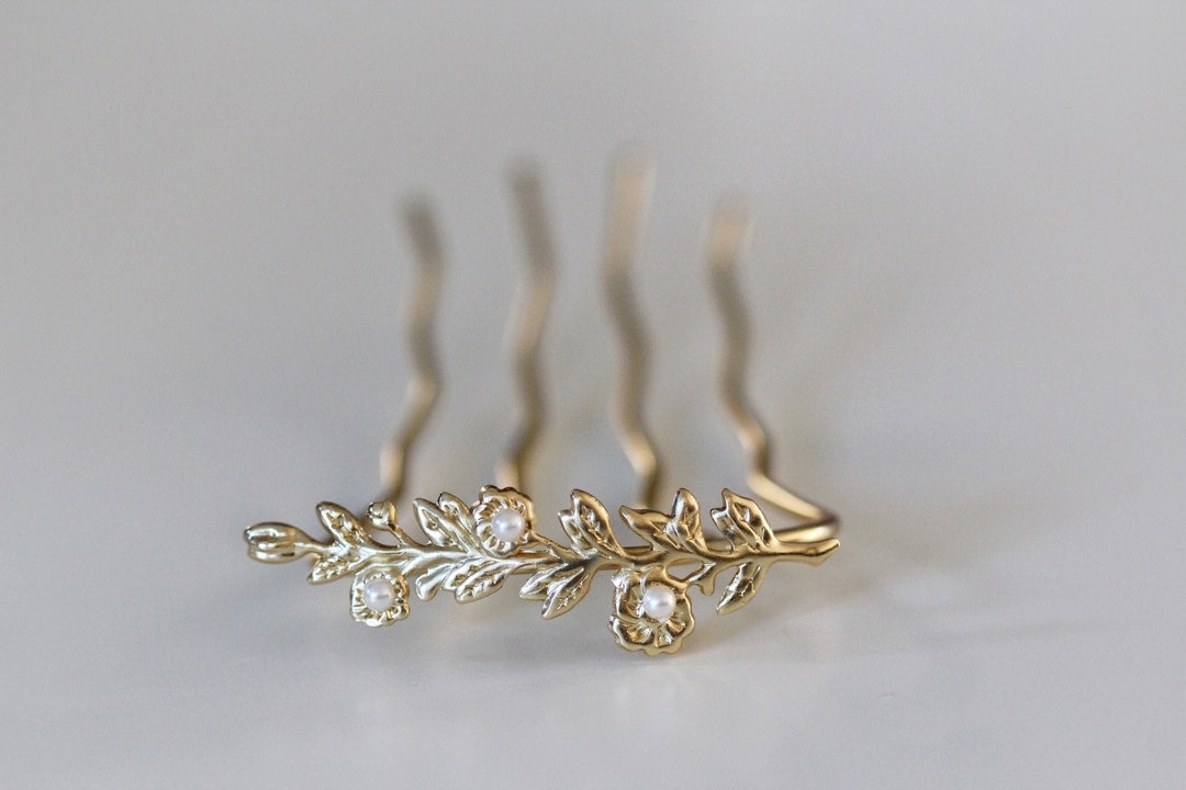Blooming Bouquet Prong Leaf Bun Hair Stick Gold Flower Hair - Etsy