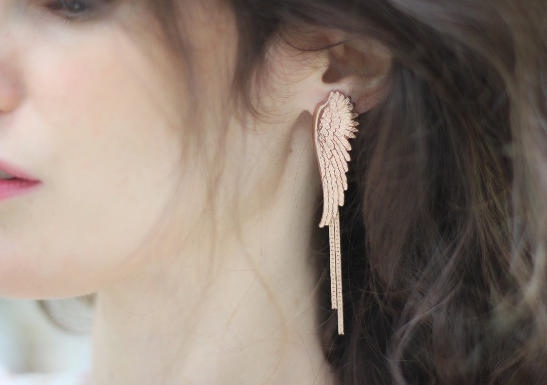 Preorder * Angel Wings Earrings, Winged Chains Ear Studs Angel Wing ...
