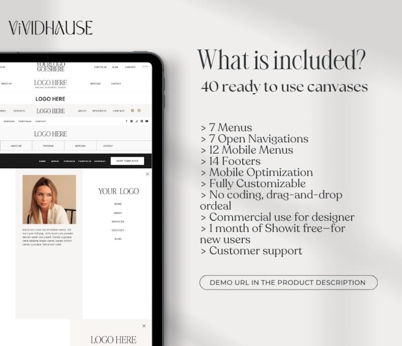 Showit Template Add On, Showit Canvas Menus, Showit Canvas Footer, Website Navigation ...