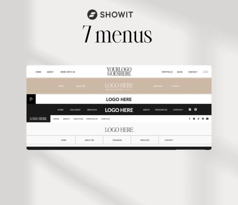 Showit Template Add On, Showit Canvas Menus, Showit Canvas Footer, Website Navigation ...