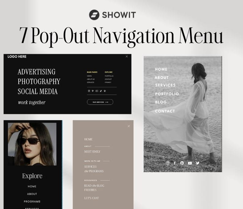 Showit Template Add On, Showit Canvas Menus, Showit Canvas Footer, Website Navigation ...