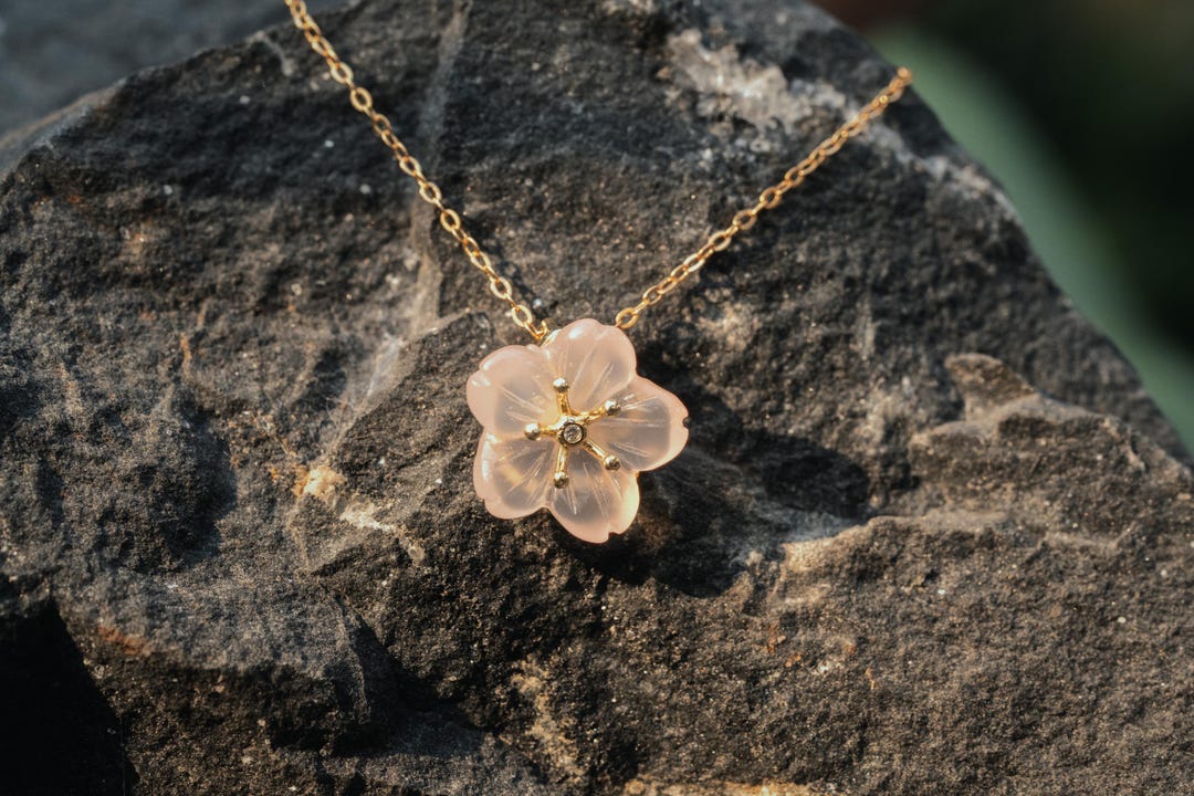 Pink Cherry Blossom Sakura Jade Pendant Necklace - Etsy