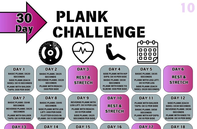 30 Day Plank Challenge - Etsy