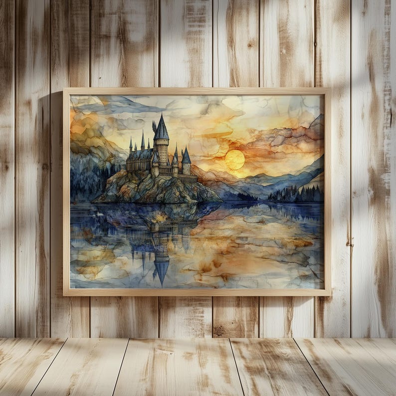Hogwarts Castle at Sunset – Digital Watercolor Poster - Etsy