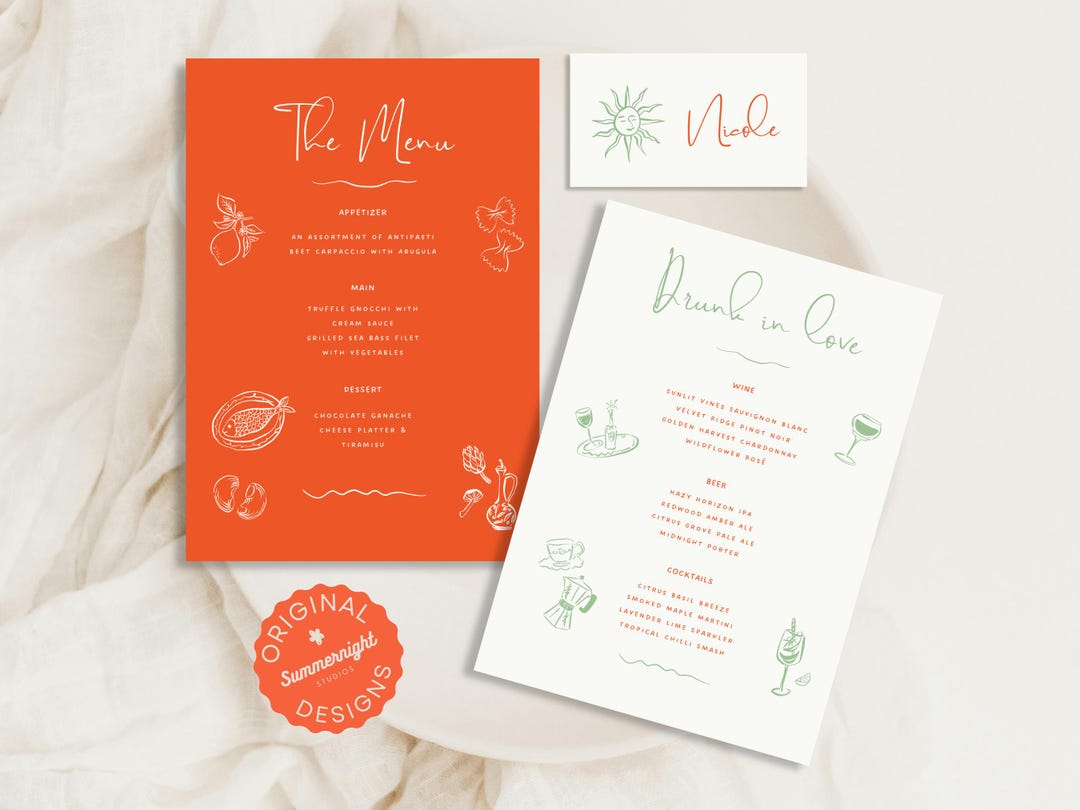 FOOD & DRINKS MENU Template | Italian Holiday Inspired Green Orange ...