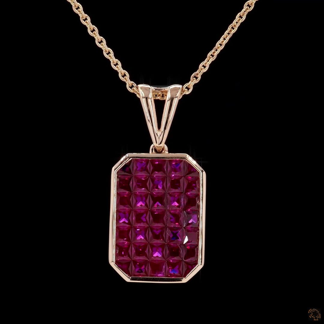 1.70ct Natural Ruby Pendant Necklace, Princess Cut Ruby Gold Pendant ...