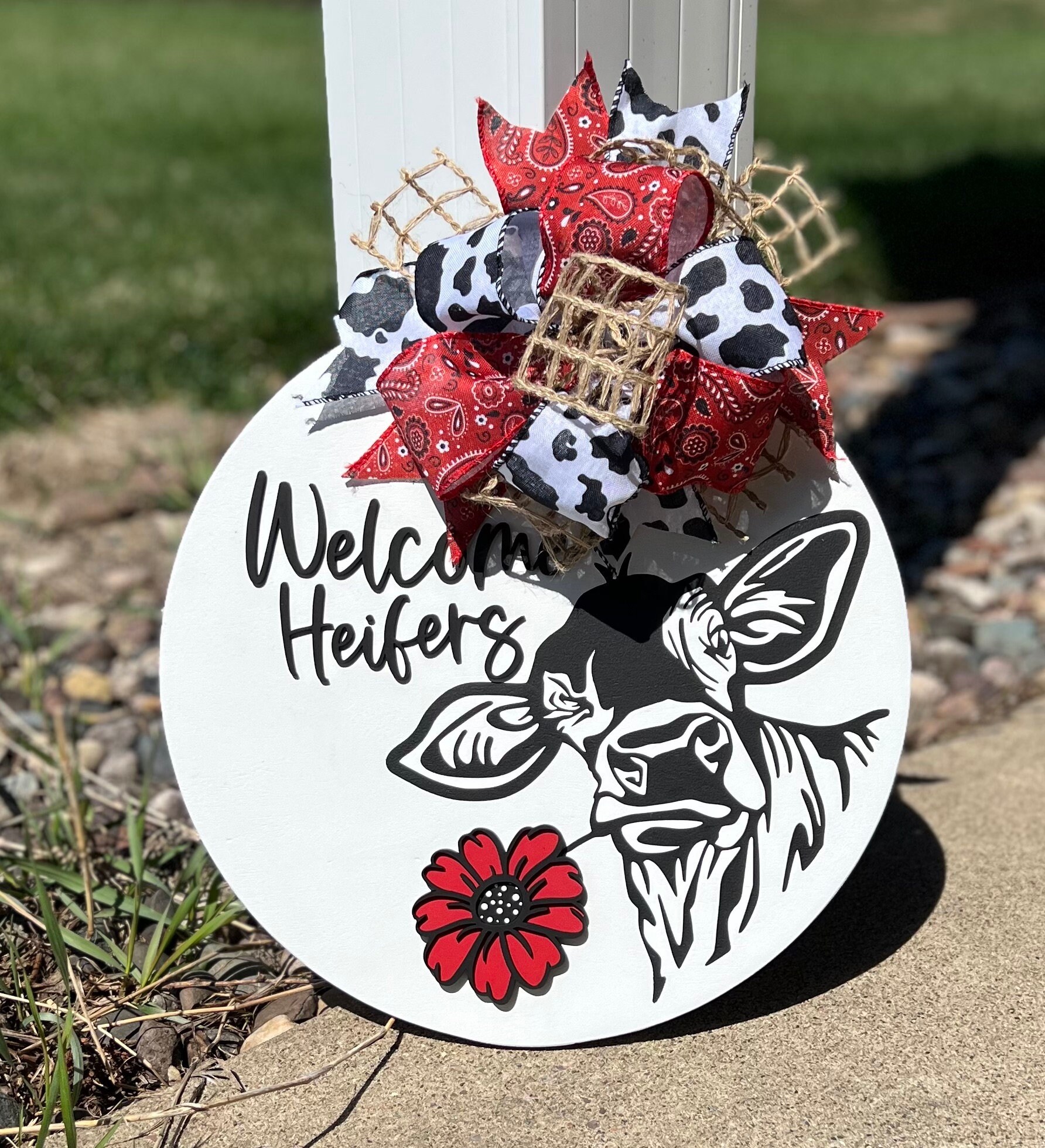 Welcome Heifers Cow Round Door Hanger/front Door Decor/housewarming ...