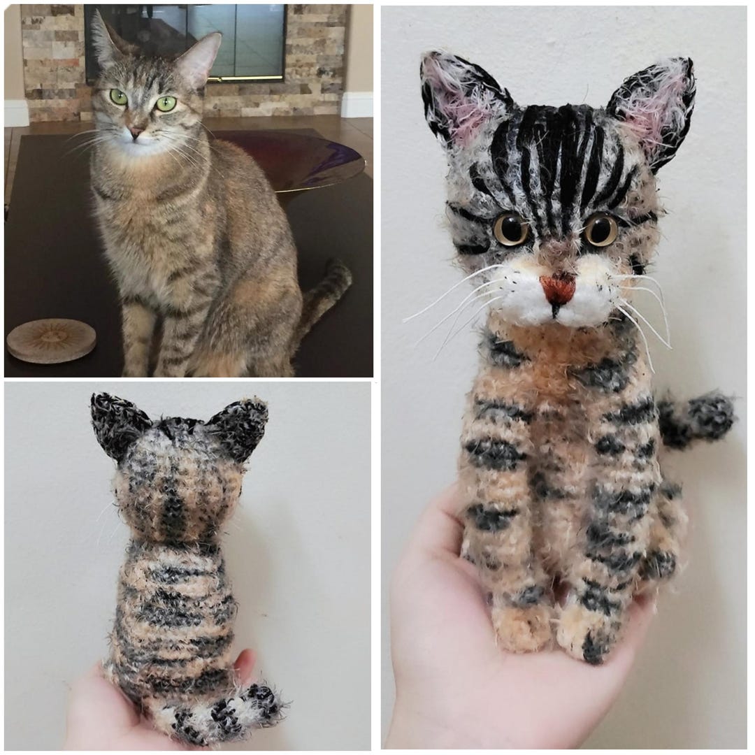 Custom Tabby Cat Plush Crochet, Custom Cat Plush, Personalized Pet Gift, Custom Stuffed Animal ...
