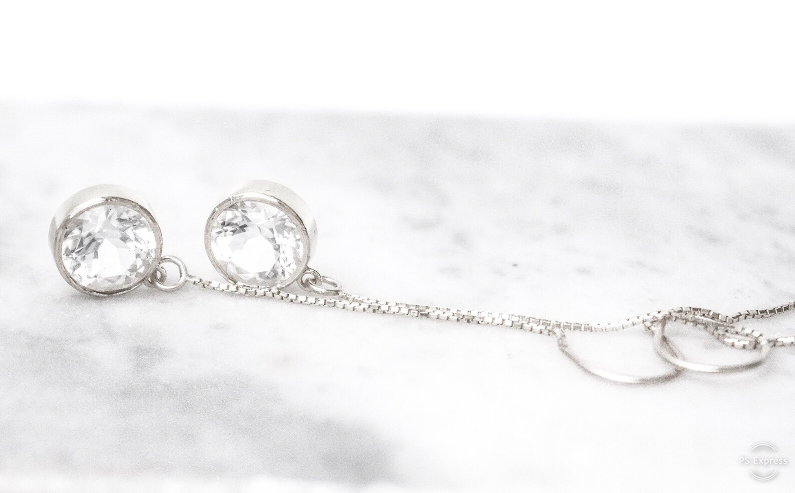 14K White Gold Threader Earrings 2 carat White Topaz | Etsy