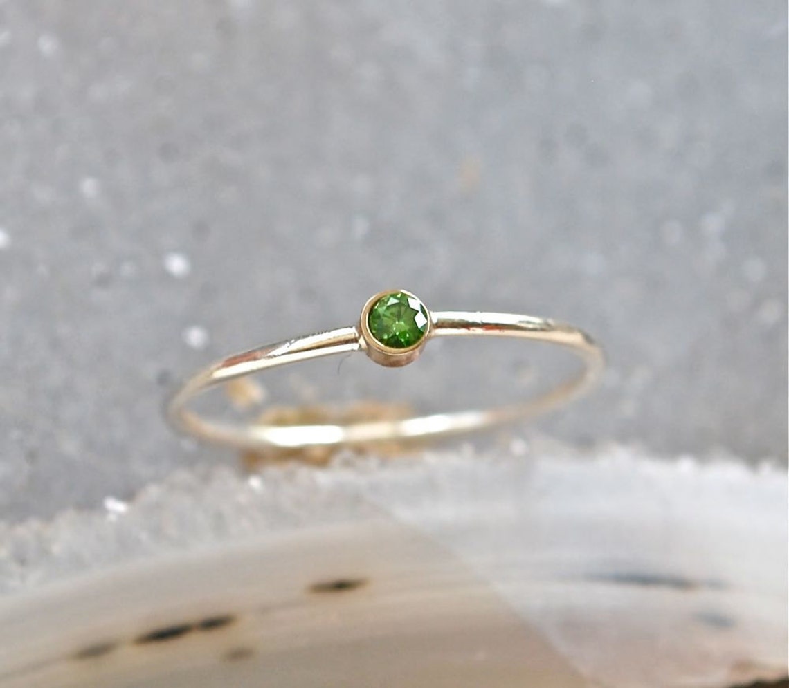 14k Gold Green Diamond Stacking Ring Stackable Wedding Ring | Etsy
