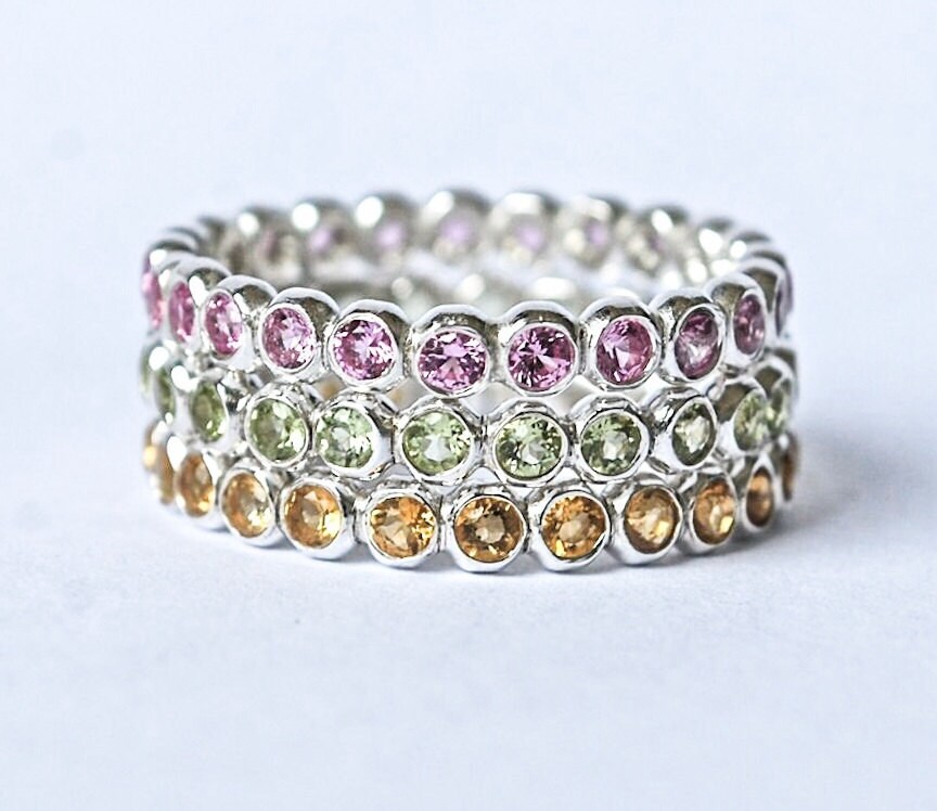 Set of Three Birthstone Stack Rings Made in 14k Gold - Etsy