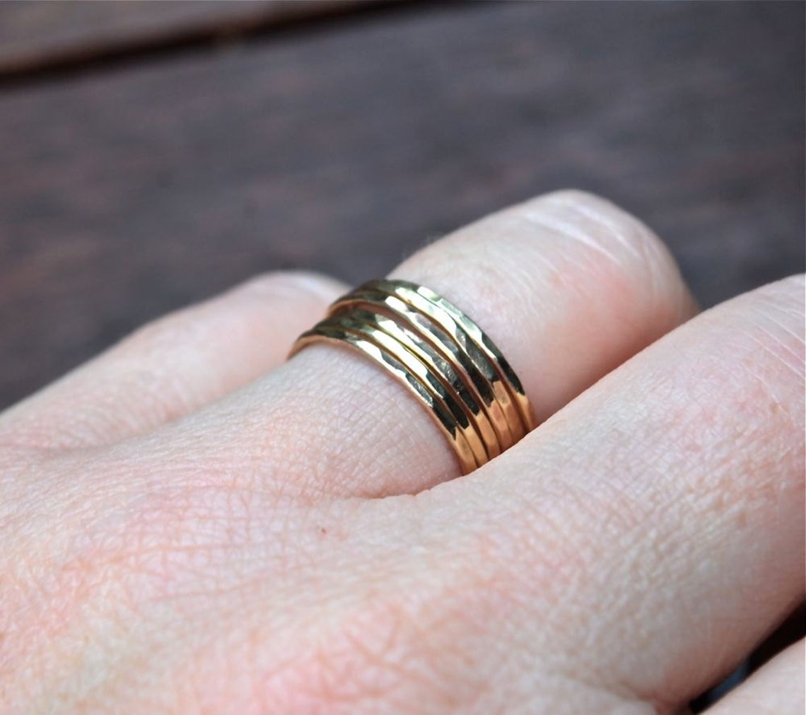 14k Gold Stack Rings the Skinny Stack Set of 6 - Etsy