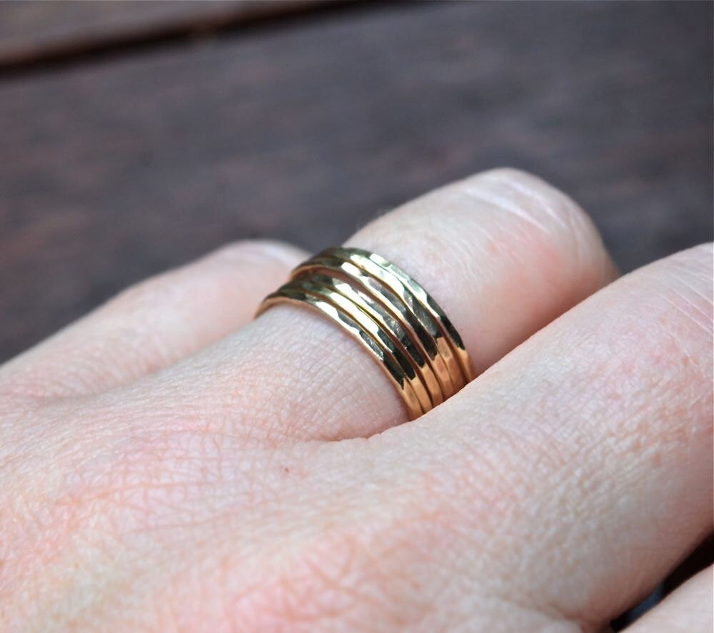 14k Gold Stack Rings the Skinny Stack Set of 6 - Etsy