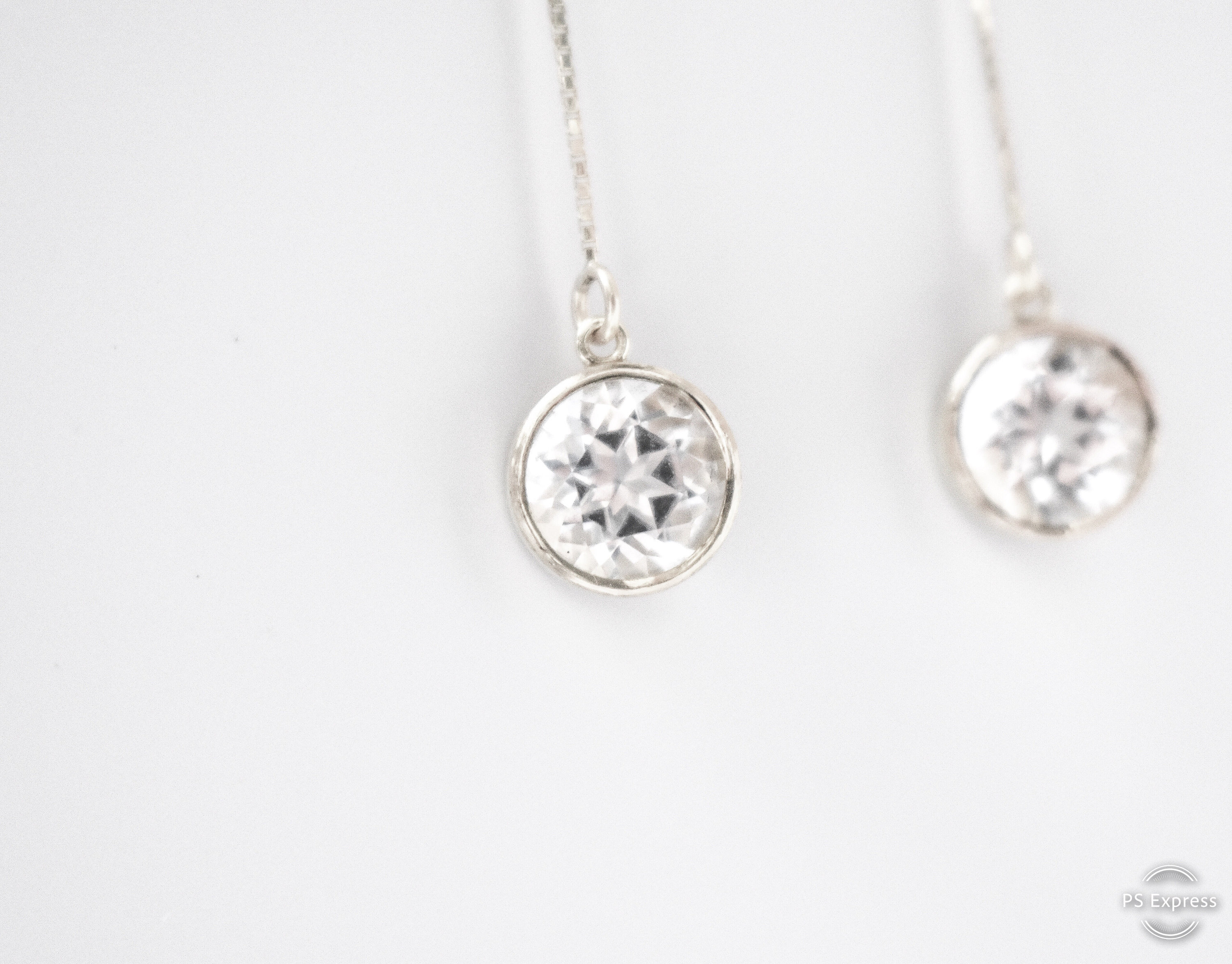 14K White Gold Threader Earrings 2 carat White Topaz | Etsy