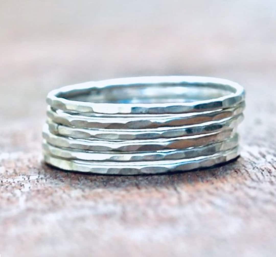 Hammer Forged Delicate Stack Rings Rose Yellow White Gold - Etsy