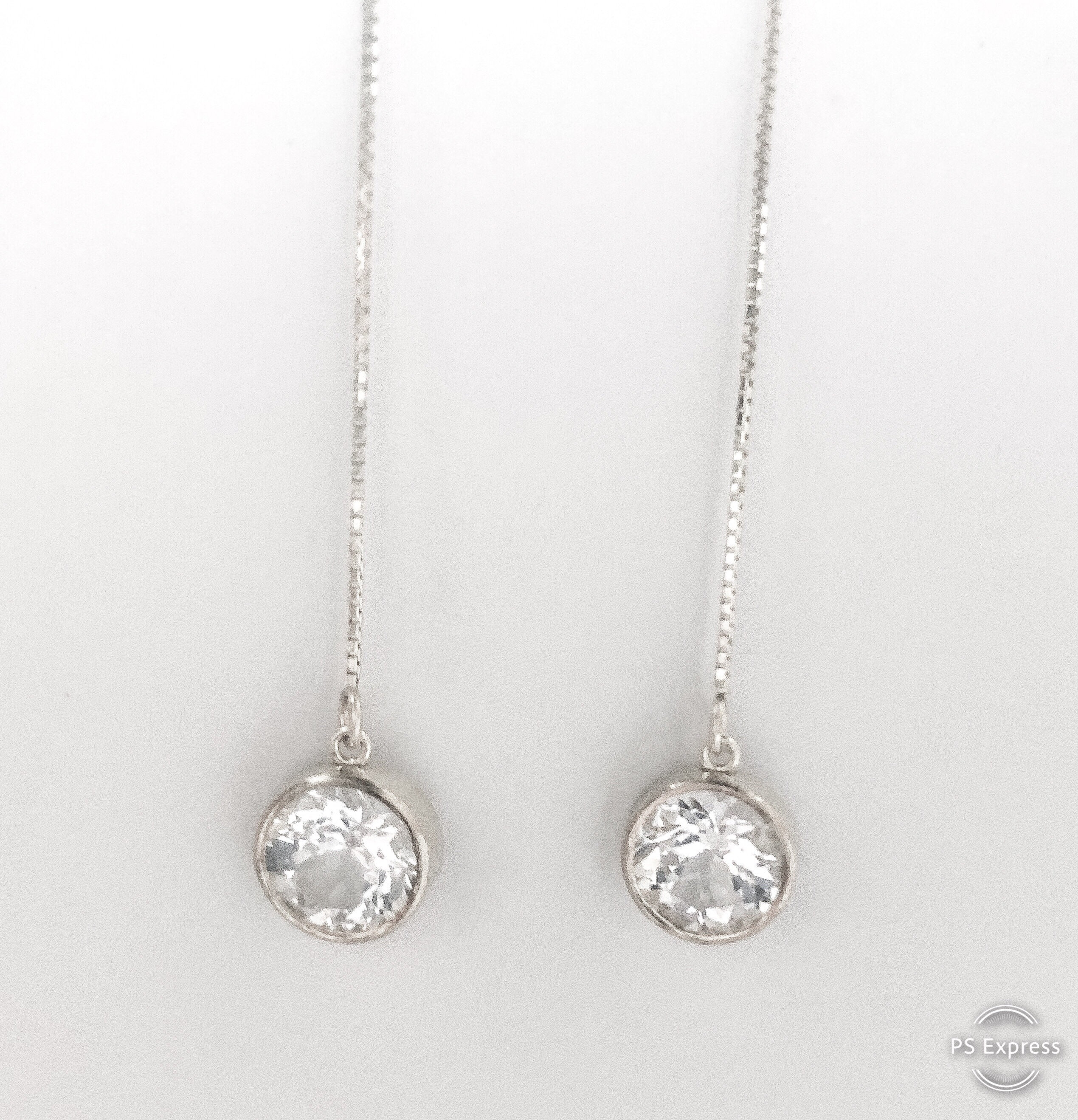 14K White Gold Threader Earrings 2 carat White Topaz | Etsy