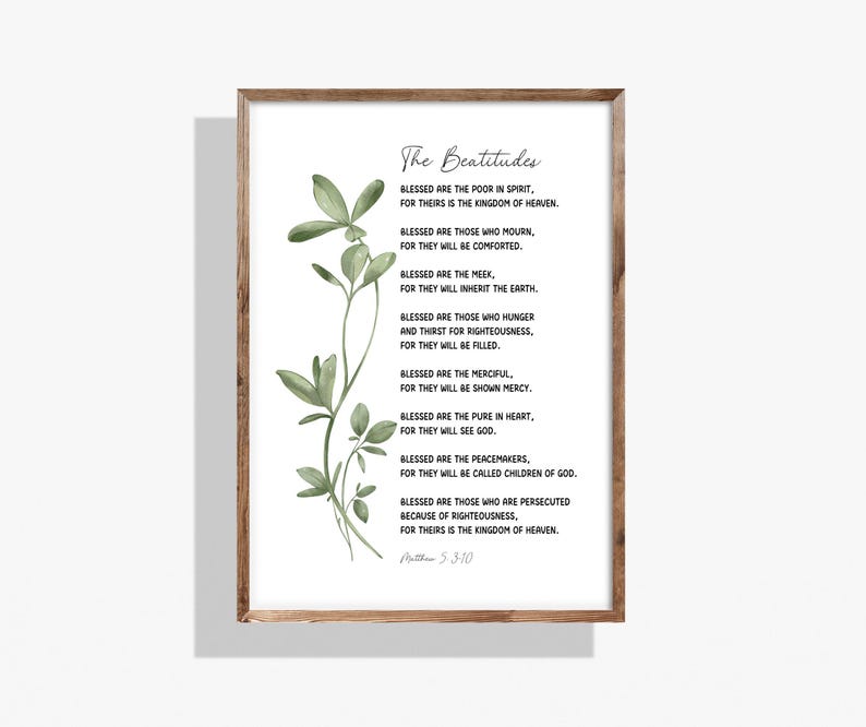 The Beatitudes Wall Art, Botanical Christian Scripture Print (digital ...