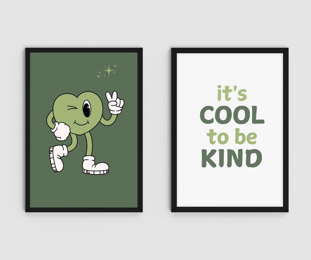 Cool to Be Kind Green Aesthetic Wall Art Set, Downloadable Print for ...