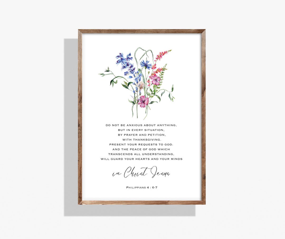 Philippians 4:6-7 Floral Bible Verse Print, Christian Home Decor ...