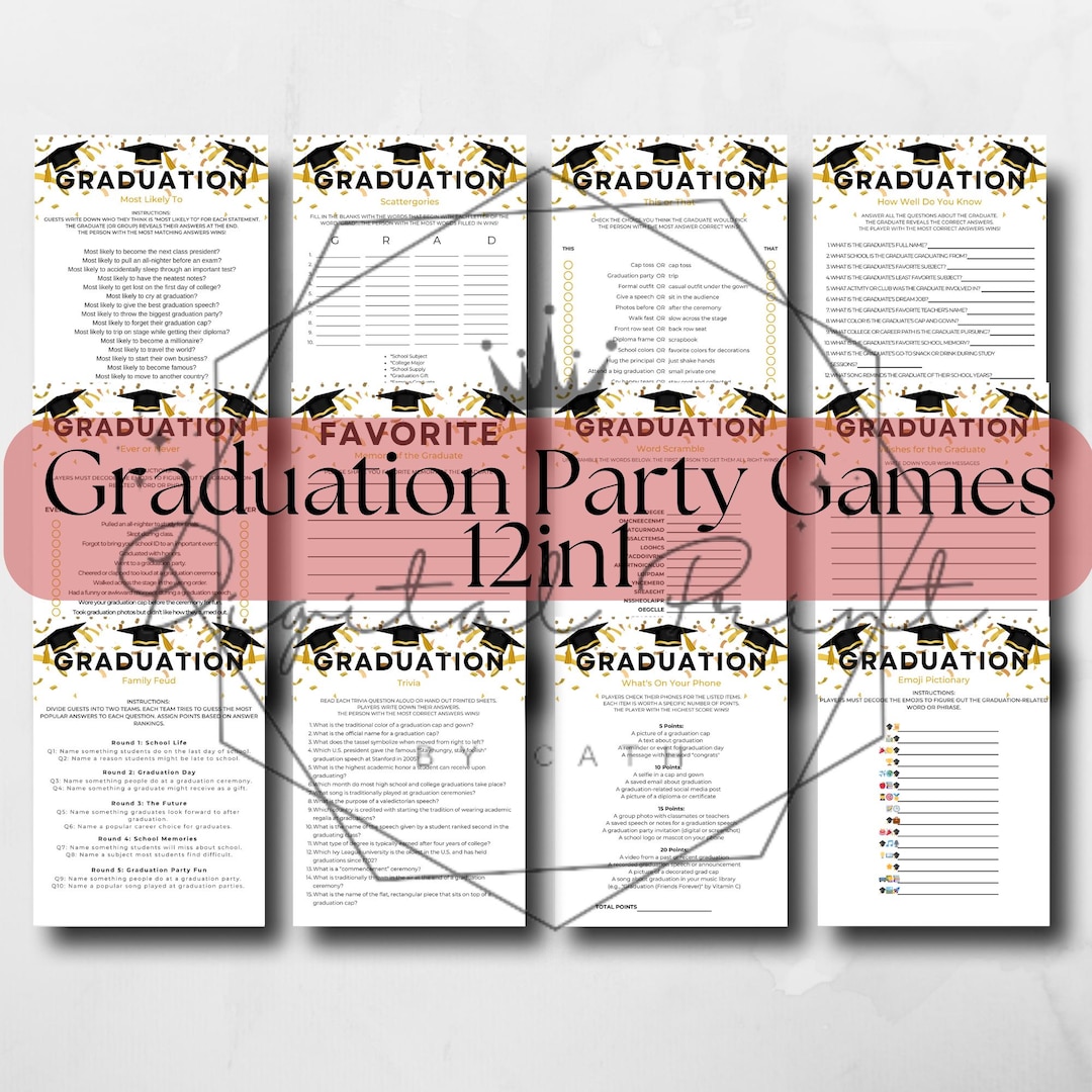 Graduation Party Games Bundle | Printable Grad Party Games | Fun Class ...