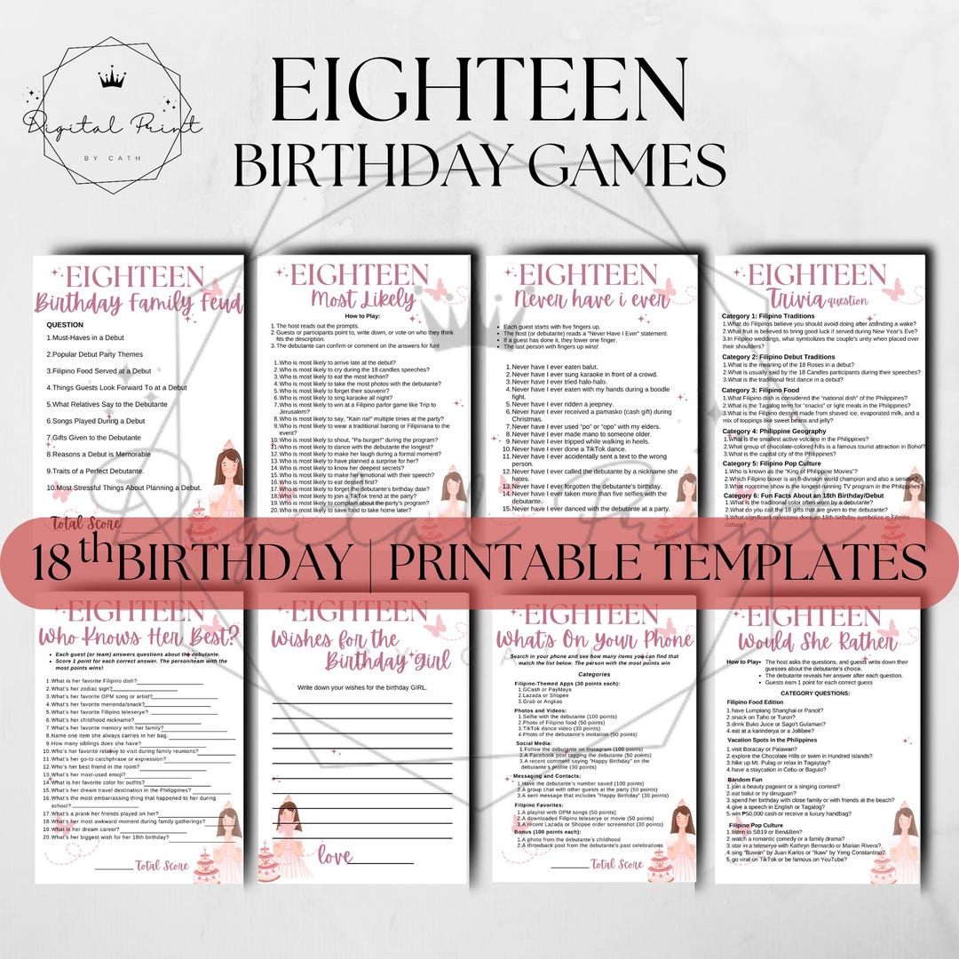 18th Birthday Games Bundle, 18th Birthday Printable, Fun Birthday Games ...