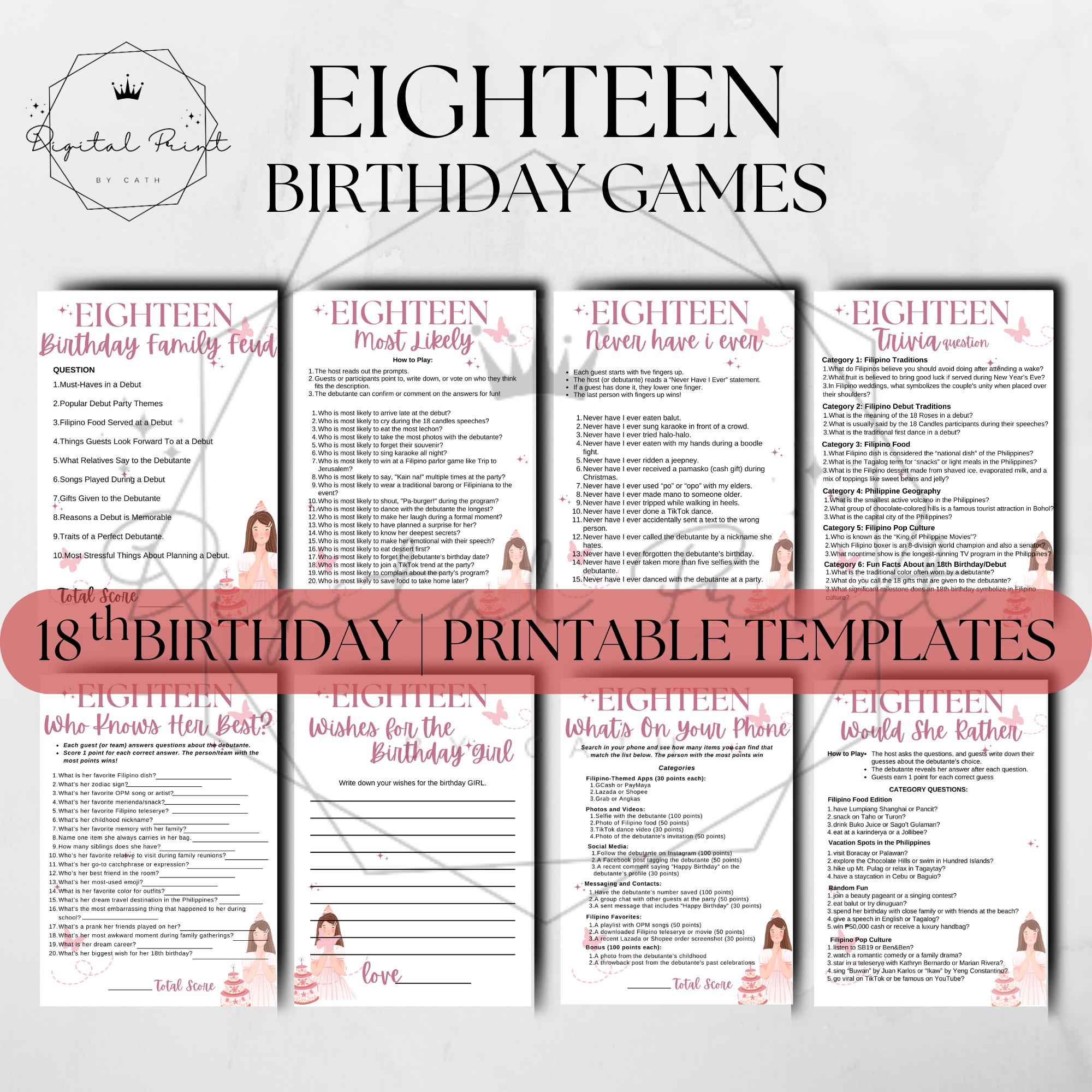 18th Birthday Games Bundle, 18th Birthday Printable, Fun Birthday Games ...