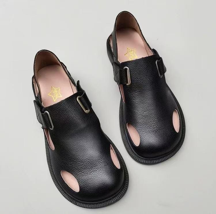Handmade Black Leather Men's Sandals With Adjustable Strap - Stylish ...