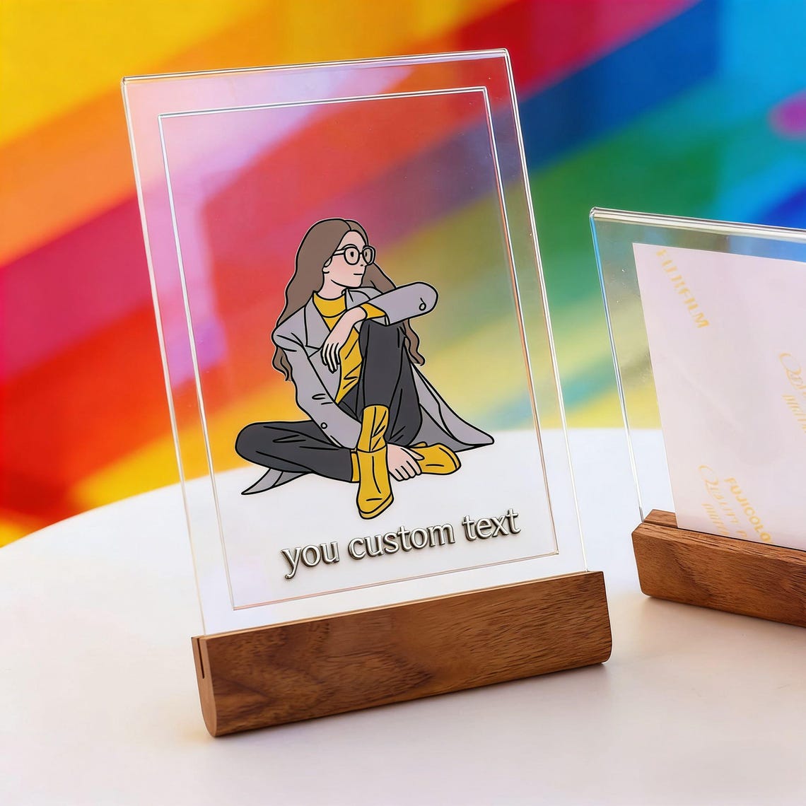 Custom Acrylic Photo Frame With Wood Base,personalized Engraved Gift ...