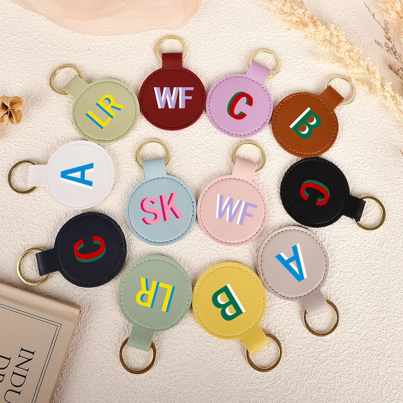 Monogram Leather Keychain: Personalized Name Key Fob, Party Favor - Etsy