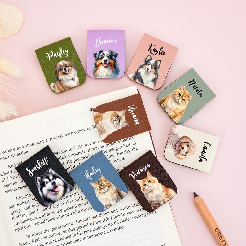 Personalized Pet Portrait Magnetic Bookmark, Animal Bookmark, Pet ...