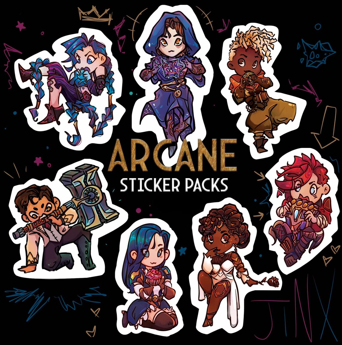 Arcane League of Legends Inspired Chibi Stickers [arcane Lol Ft. Jinx ...