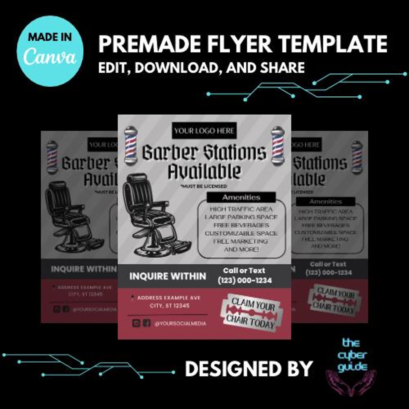 Premade Flyer Template for Barbers | Barbershop Ad Template | DIY ...