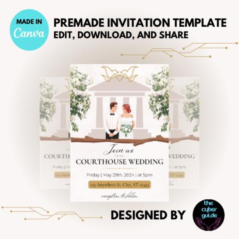 Courthouse Wedding Invitation Template | DIY Template on Canva | Easy ...
