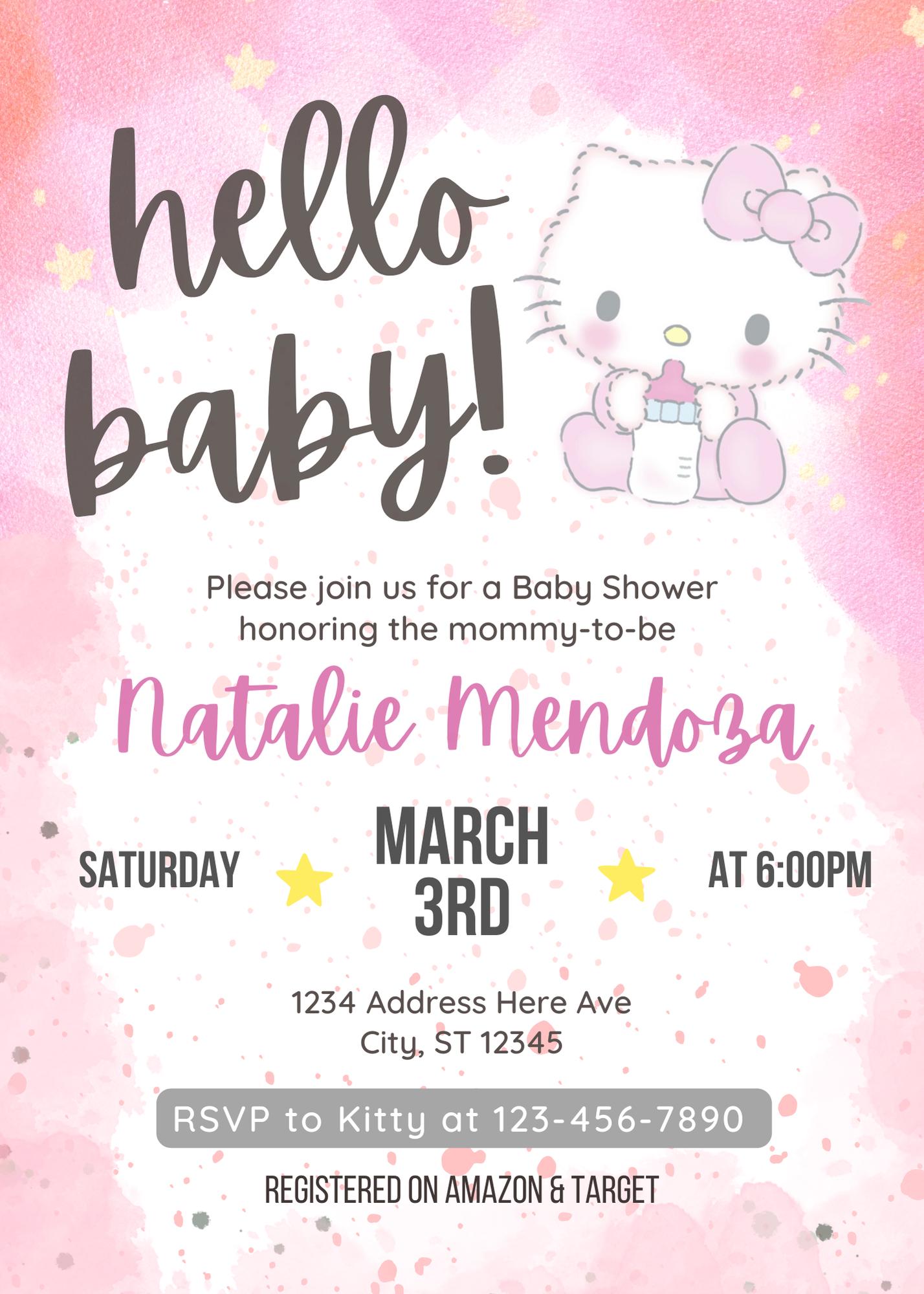 Hello Baby | Kitty Baby Shower Invitation Template | Girl Baby Shower ...