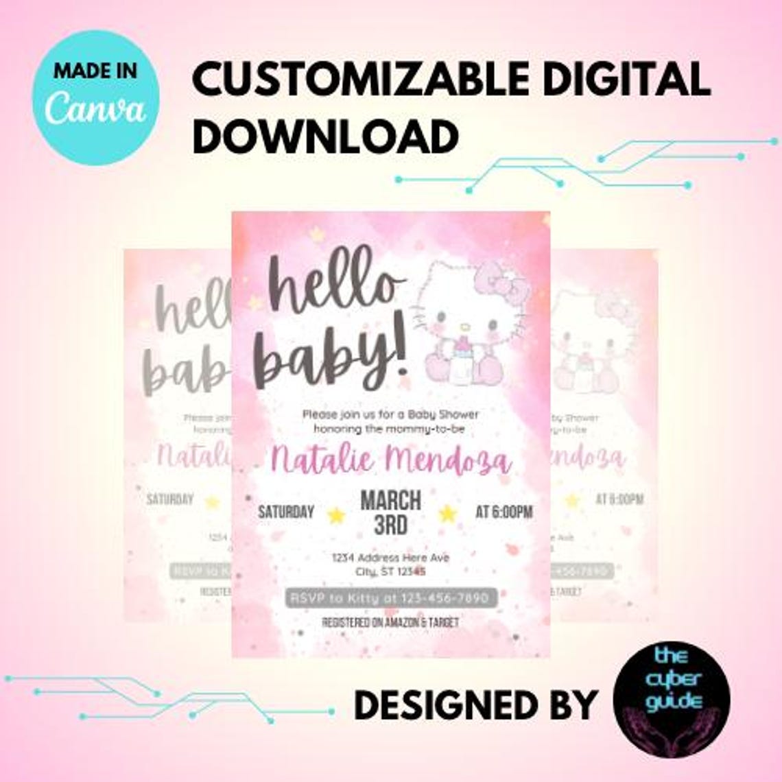 Hello Baby | Kitty Baby Shower Invitation Template | Girl Baby Shower ...