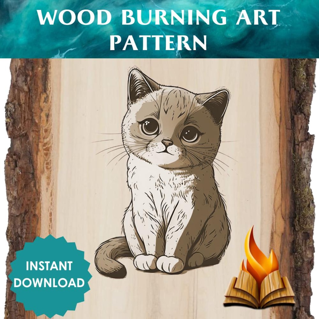 Cute Cat Wood Burning Pattern – Printable Pyrography Design, DIY Kitten ...