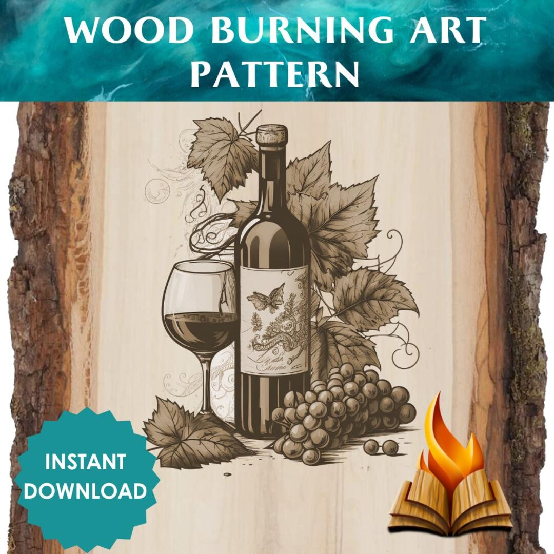 Wine & Grapes Pyrography Pattern - Elegant Wood Burning Design (digital ...
