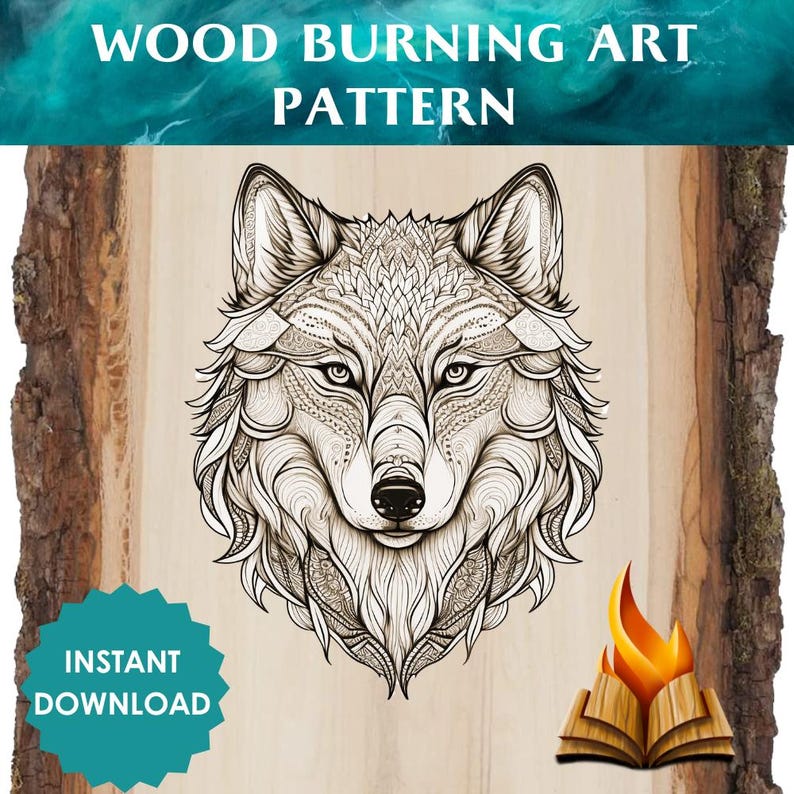 Wolf Wood Burning Pattern – Printable Pyrography Design, Detailed ...