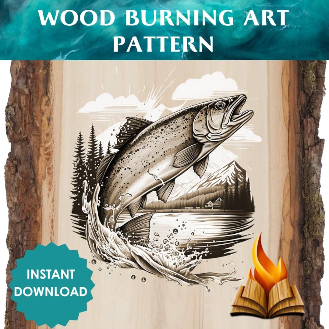 Jumping Fish Wood Burning Pattern – Trout Pyrography Design, Fishing ...