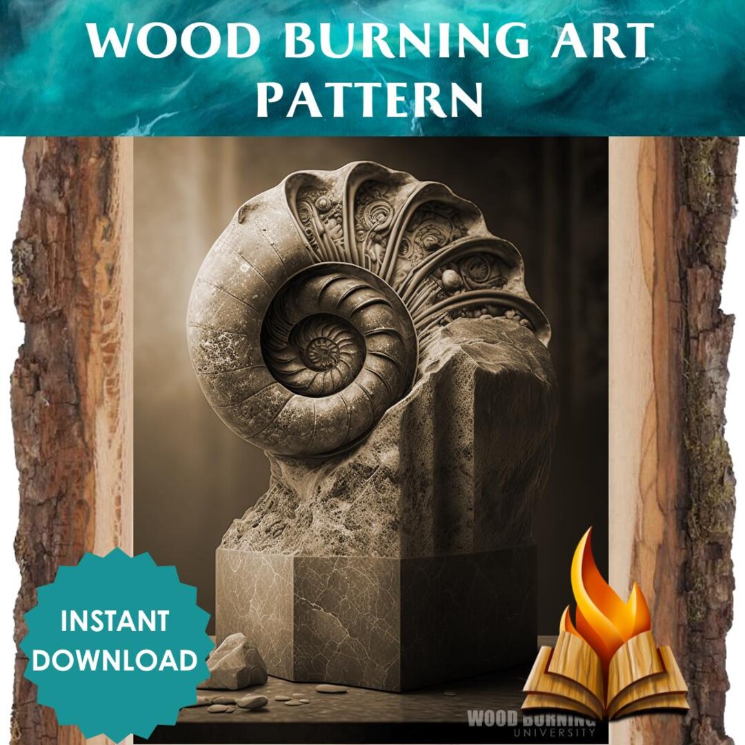 Ammonite Fossil Wood Burning Pattern – Intricate Pyrography Design ...