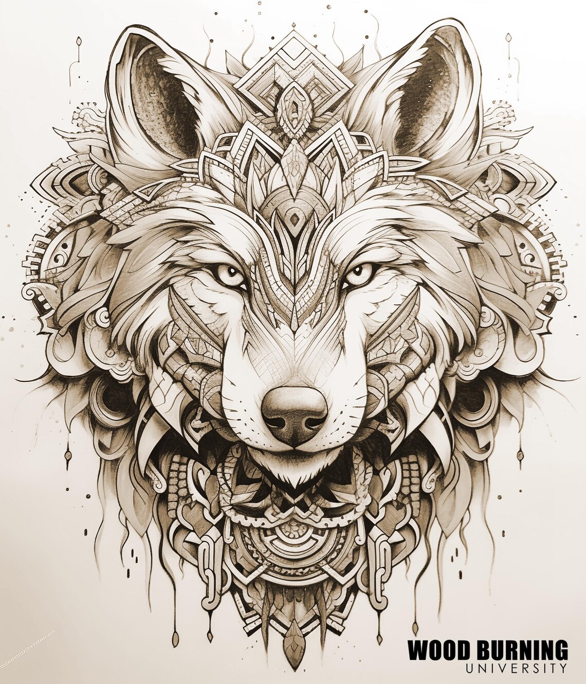 Intricate Wolf Wood Burning Pattern – Detailed Pyrography Design ...