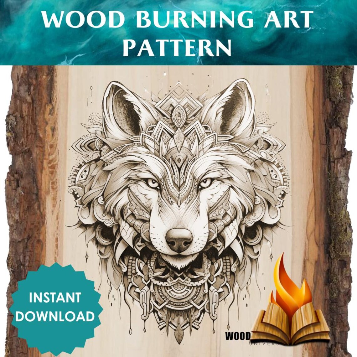Intricate Wolf Wood Burning Pattern – Detailed Pyrography Design ...