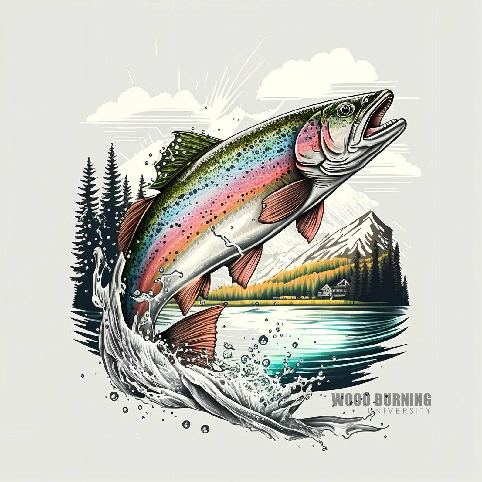 Jumping Fish Wood Burning Pattern – Trout Pyrography Design, Fishing ...