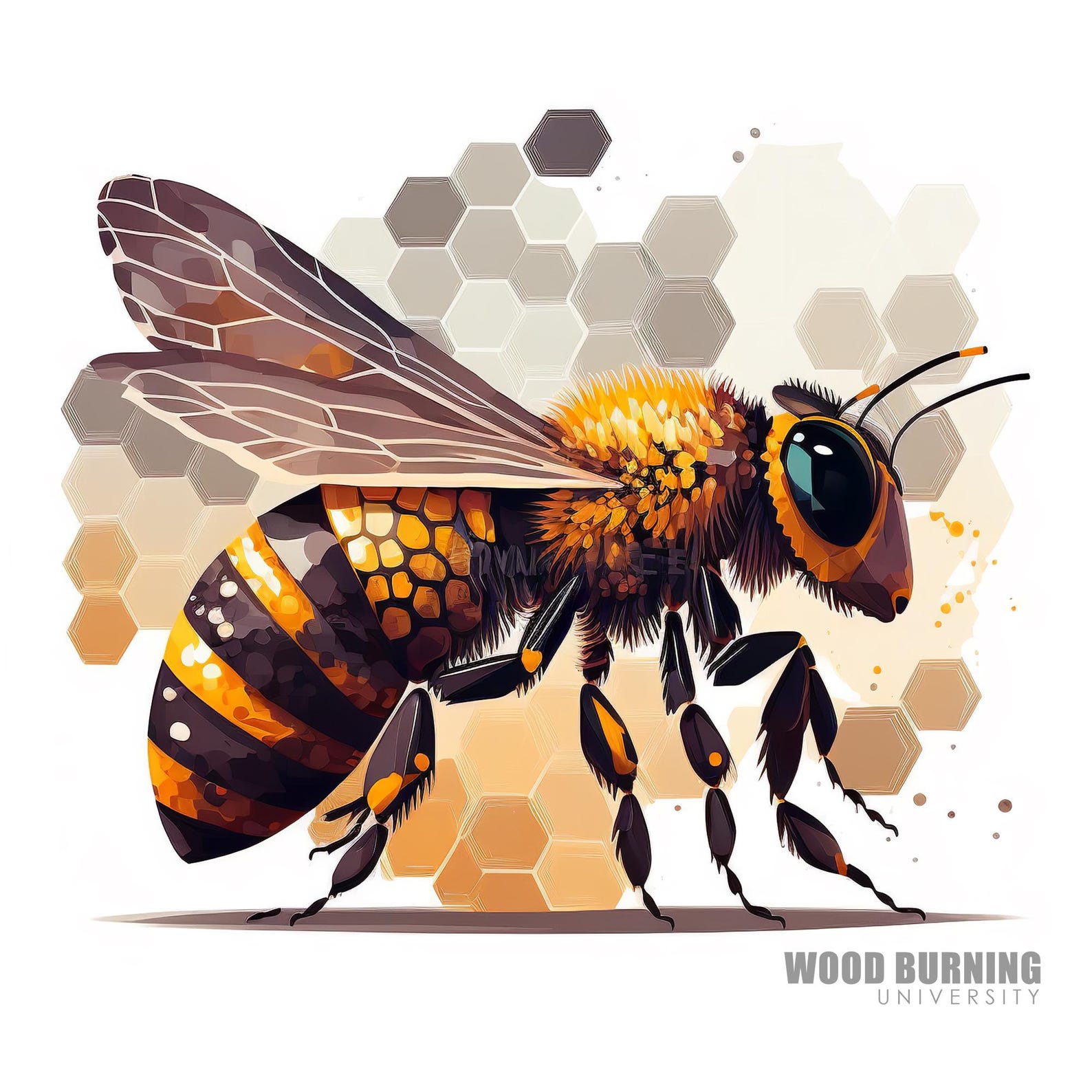 Bee Wood Burning Pattern – Realistic Pyrography Design, Honeycomb Art ...